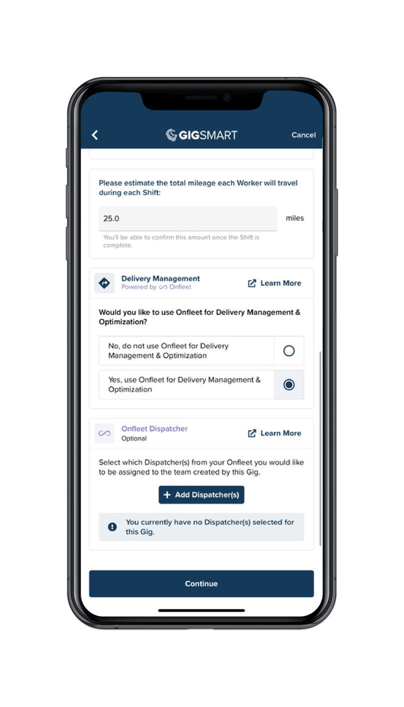 How do I create Shift Gigs with Onfleet’s Delivery Management and Optimization integration?